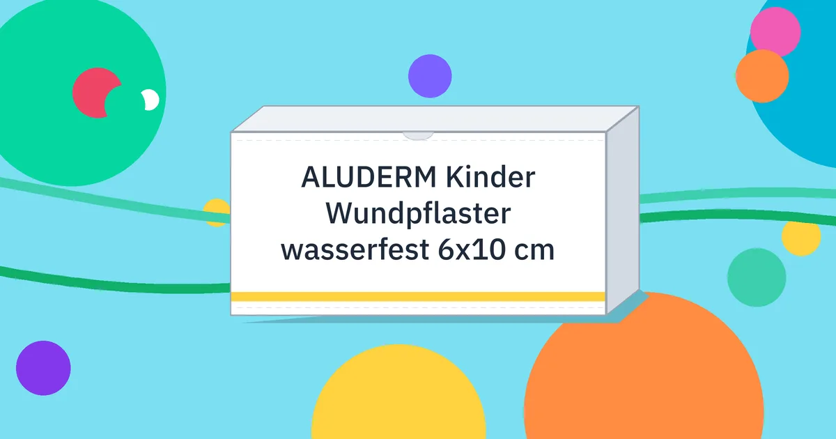 Symbolbild: Packung mit der Aufschrift ALUDERM Kinder Wundpflaster wasserfest 6x10 cm (PZN 19455447) – Verfügbarkeit und Bezug in Apotheken in Frankfurt am Main