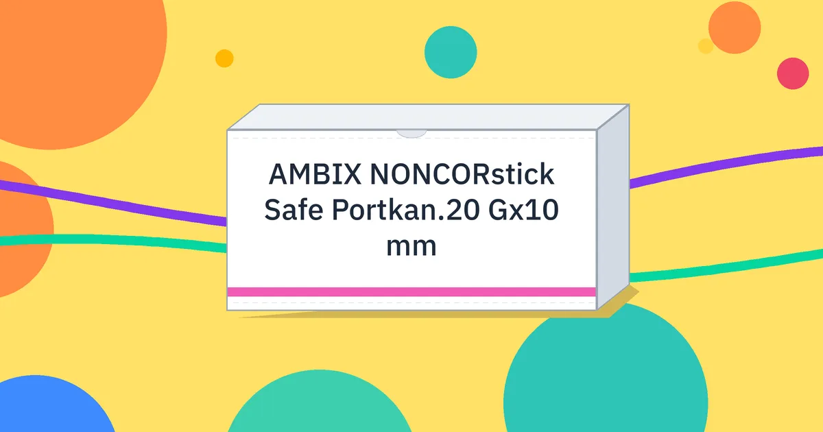 Symbolbild: Packung mit der Aufschrift AMBIX NONCORstick Safe Portkan.20 Gx10 mm (PZN 10049007) – Verfügbarkeit und Bezug in Apotheken in Frankfurt am Main