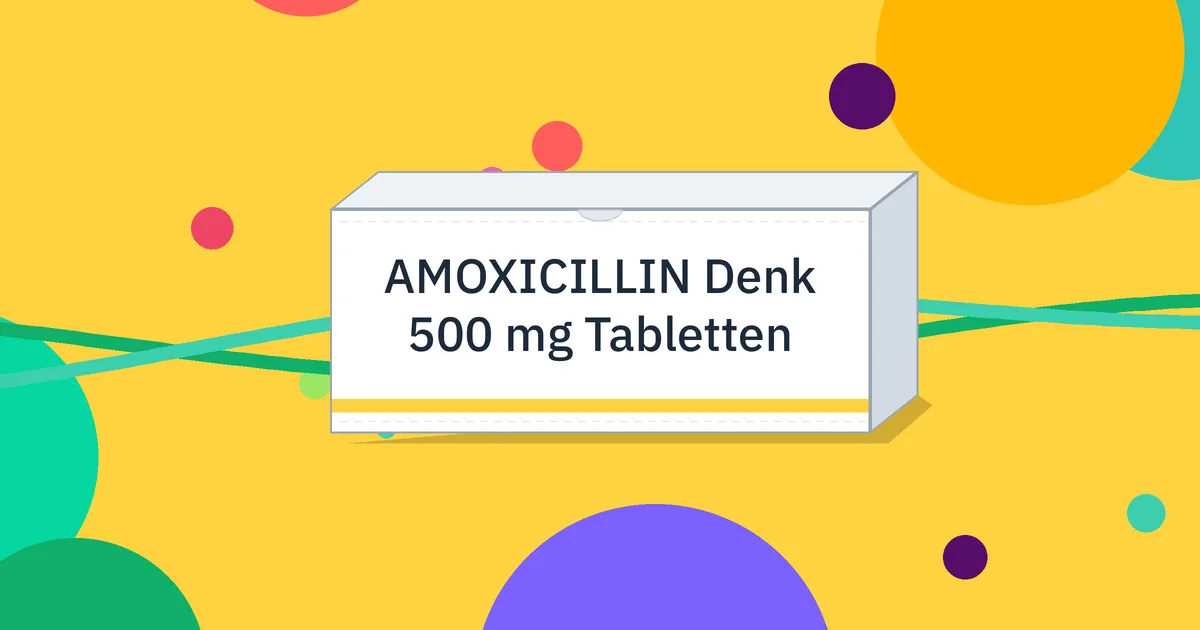 Symbolbild: Packung mit der Aufschrift AMOXICILLIN Denk 500 mg Tabletten (PZN 20126677) – Verfügbarkeit und Bezug in Apotheken in Frankfurt am Main