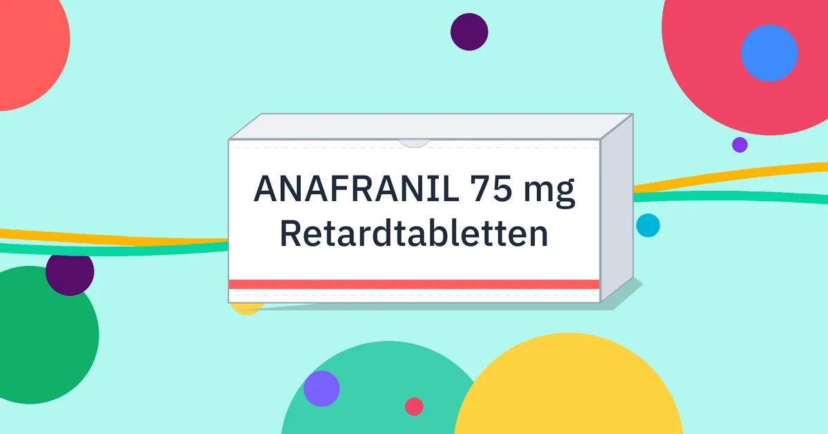 Symbolbild: Packung mit der Aufschrift ANAFRANIL 75 mg Retardtabletten (PZN 07152782) – Verfügbarkeit und Bezug in Apotheken in Frankfurt am Main