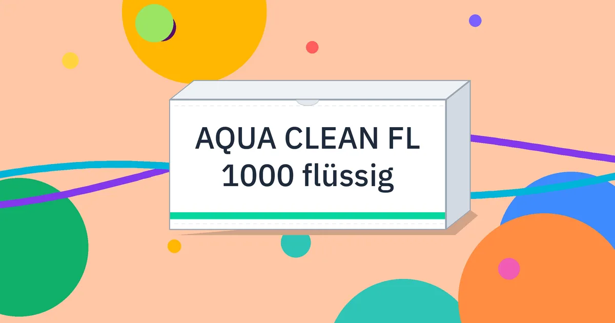 Symbolbild: Packung mit der Aufschrift AQUA CLEAN FL 1000 flüssig (PZN 02237634) – Verfügbarkeit und Bezug in Apotheken in Frankfurt am Main