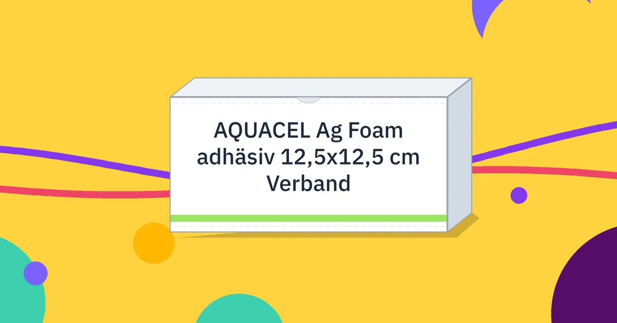 Symbolbild: Packung mit der Aufschrift AQUACEL Ag Foam adhäsiv 12,5x12,5 cm Verband (PZN 17152895) – Verfügbarkeit und Bezug in Apotheken in Frankfurt am Main