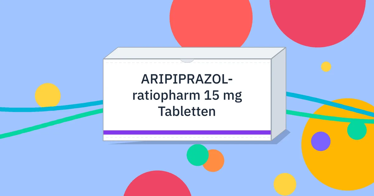 Symbolbild: Packung mit der Aufschrift ARIPIPRAZOL-ratiopharm 15 mg Tabletten (PZN 13981809) – Verfügbarkeit und Bezug in Apotheken in Frankfurt am Main