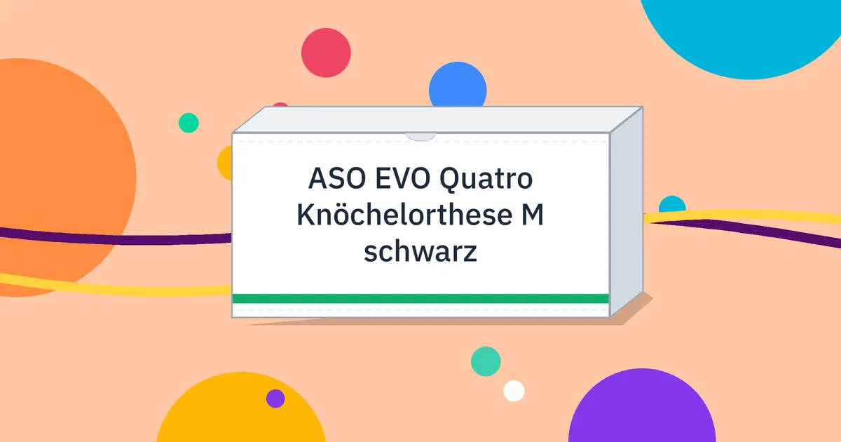 Symbolbild: Packung mit der Aufschrift ASO EVO Quatro Knöchelorthese M schwarz (PZN 10839790) – Verfügbarkeit und Bezug in Apotheken in Frankfurt am Main