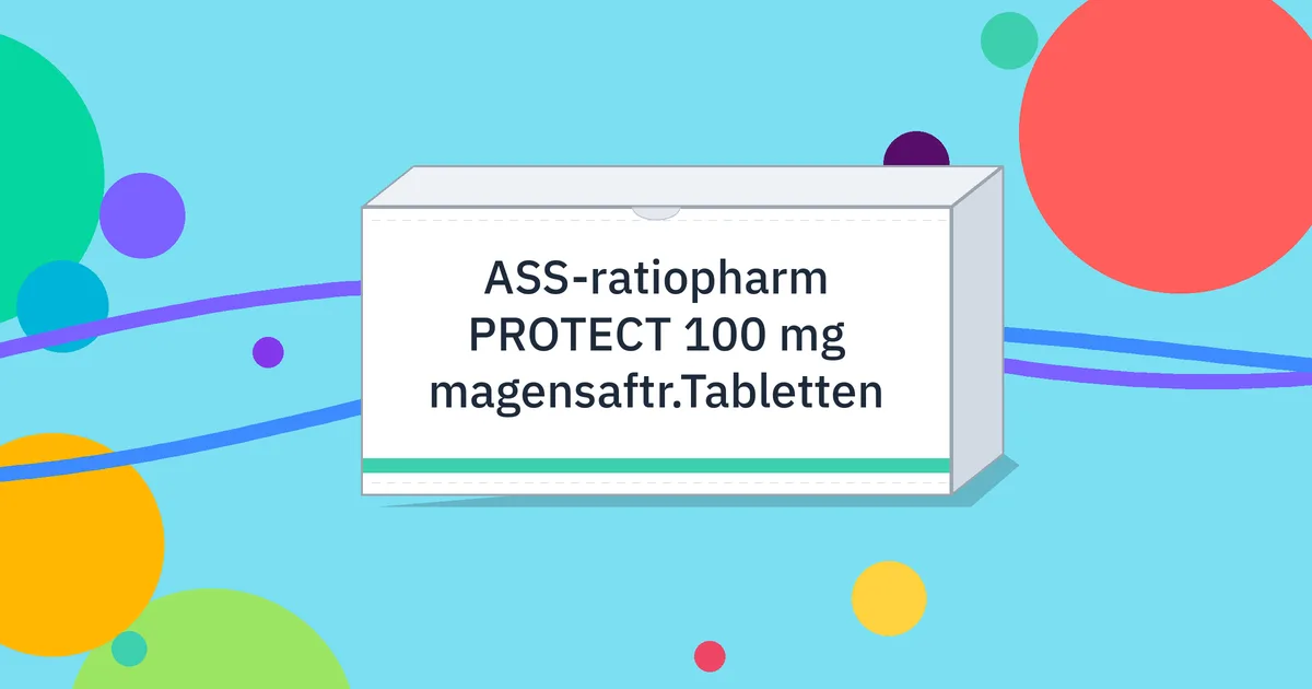 Symbolbild: Packung mit der Aufschrift ASS-ratiopharm PROTECT 100 mg magensaftr.Tabletten (PZN 15577596) – Verfügbarkeit und Bezug in Apotheken in Frankfurt am Main