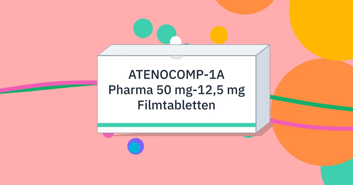 Symbolbild: Packung mit der Aufschrift ATENOCOMP-1A Pharma 50 mg-12,5 mg Filmtabletten (PZN 14136878) – Verfügbarkeit und Bezug in Apotheken in Frankfurt am Main