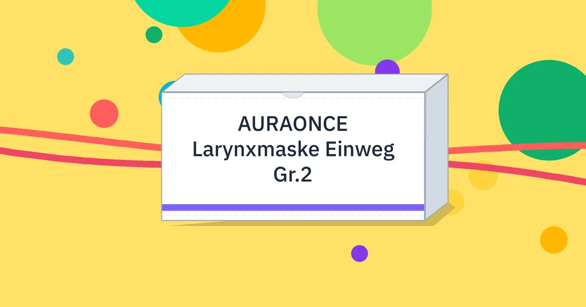Symbolbild: Packung mit der Aufschrift AURAONCE Larynxmaske Einweg Gr.2 (PZN 09393515) – Verfügbarkeit und Bezug in Apotheken in Frankfurt am Main