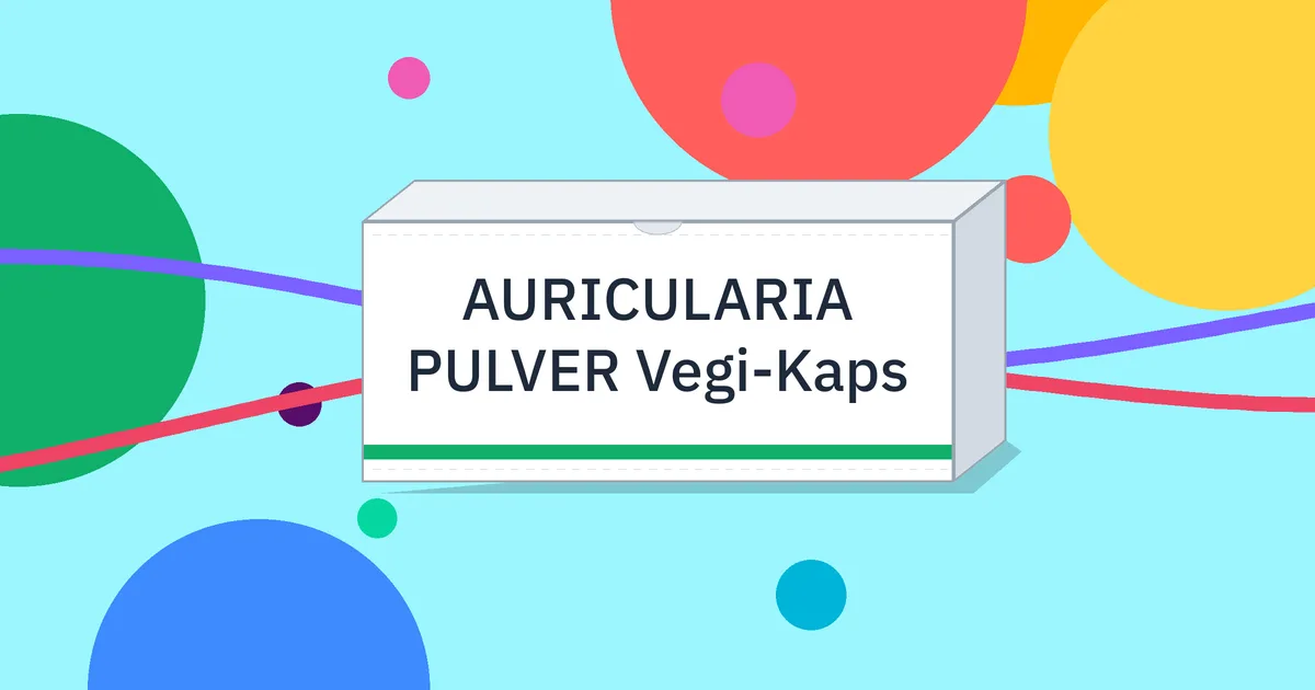 Symbolbild: Packung mit der Aufschrift AURICULARIA PULVER Vegi-Kaps (PZN 06584775) – Verfügbarkeit und Bezug in Apotheken in Frankfurt am Main