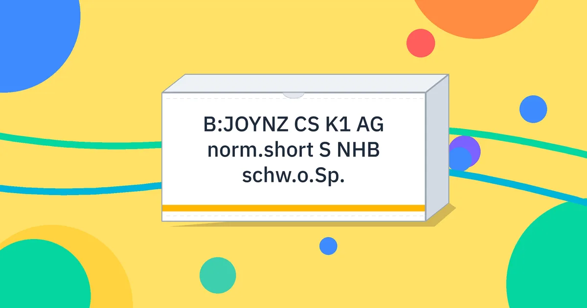Symbolbild: Packung mit der Aufschrift B:JOYNZ CS K1 AG norm.short S NHB schw.o.Sp. (PZN 20531254) – Verfügbarkeit und Bezug in Apotheken in Frankfurt am Main