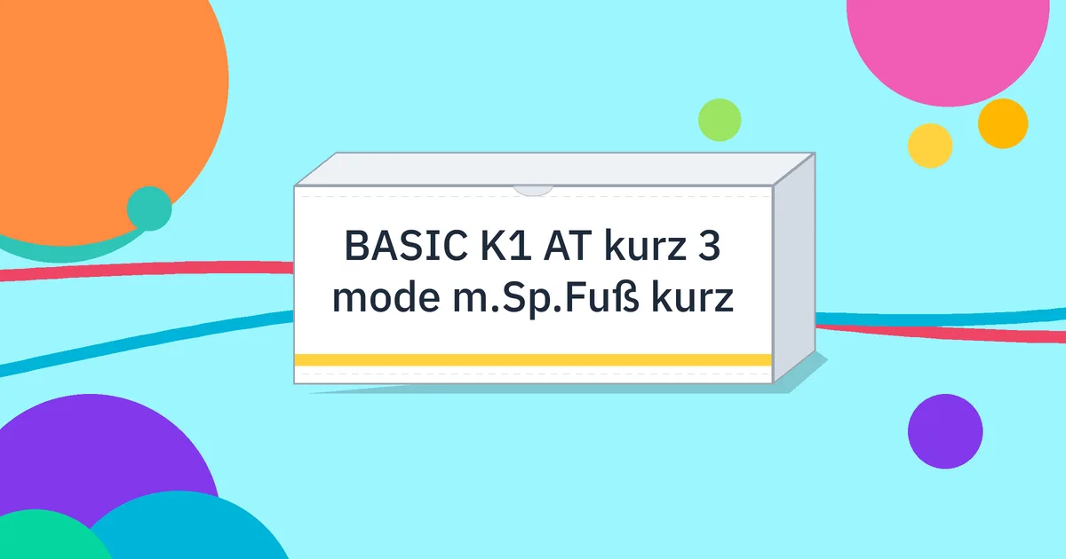 Symbolbild: Packung mit der Aufschrift BASIC K1 AT kurz 3 mode m.Sp.Fuß kurz (PZN 20262707) – Verfügbarkeit und Bezug in Apotheken in Frankfurt am Main