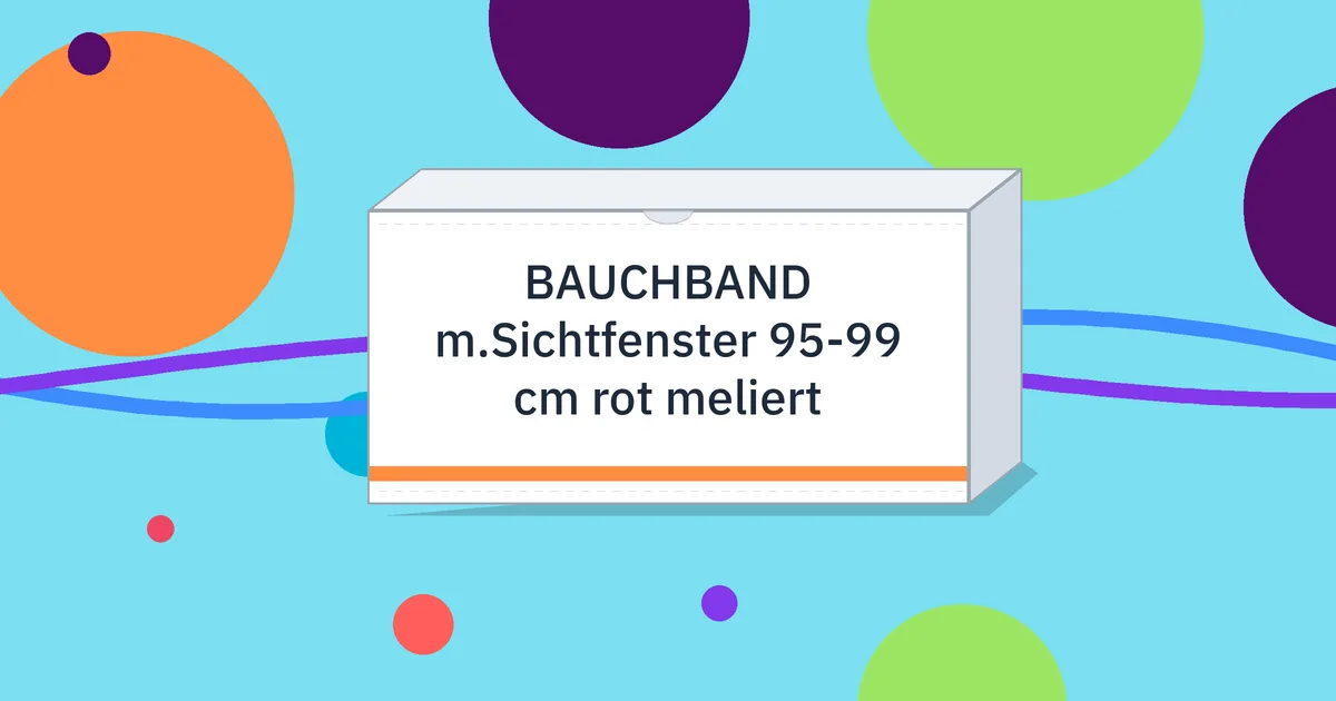 Symbolbild: Packung mit der Aufschrift BAUCHBAND m.Sichtfenster 95-99 cm rot meliert (PZN 13917220) – Verfügbarkeit und Bezug in Apotheken in Frankfurt am Main