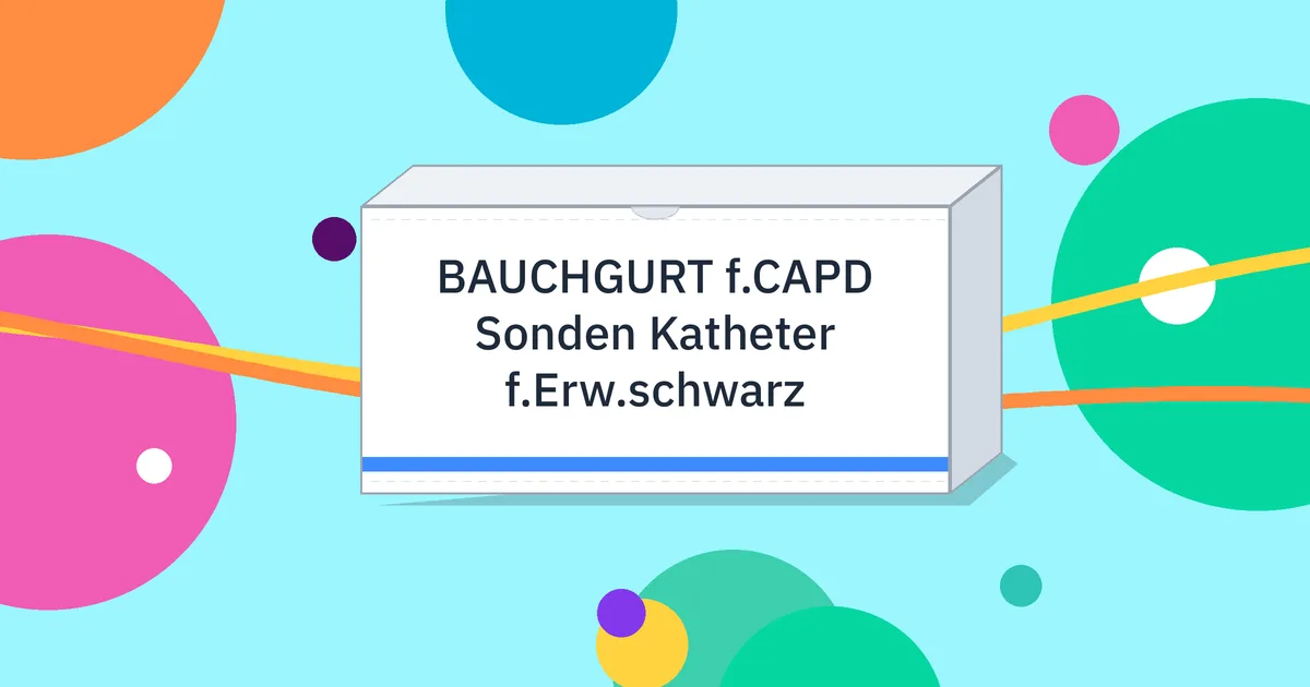 Symbolbild: Packung mit der Aufschrift BAUCHGURT f.CAPD Sonden Katheter f.Erw.schwarz (PZN 15391207) – Verfügbarkeit und Bezug in Apotheken in Frankfurt am Main