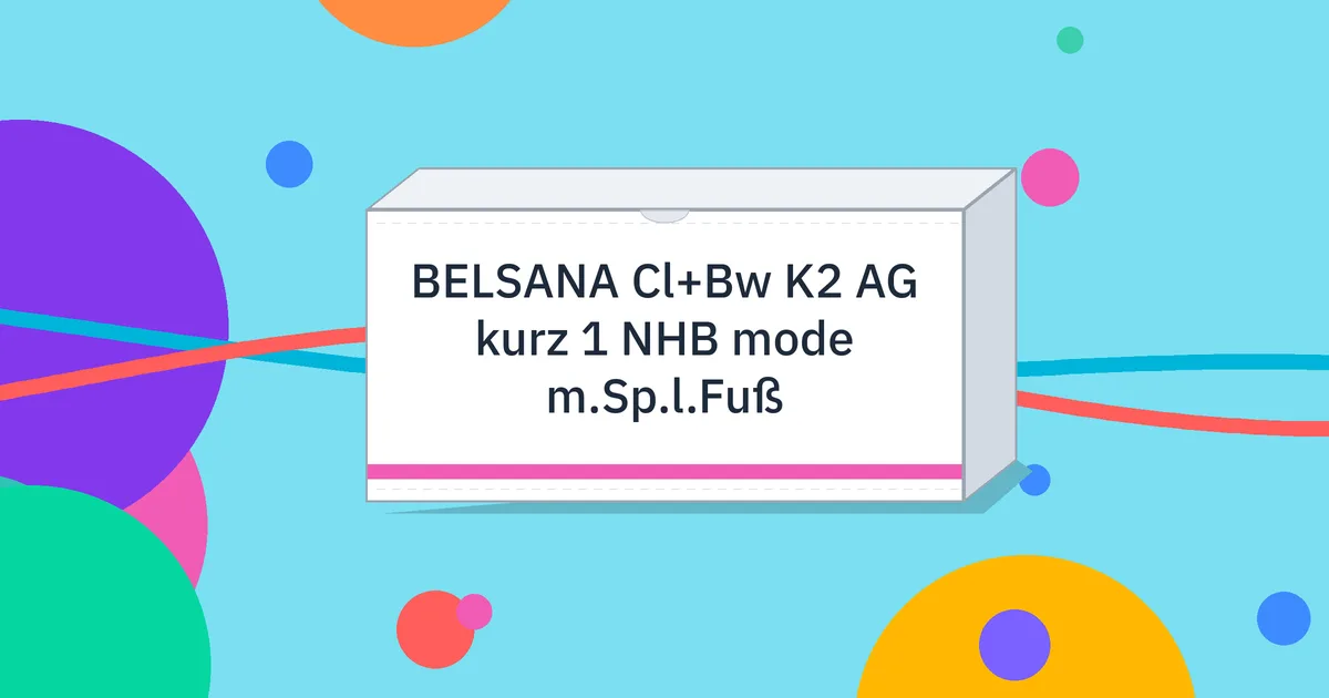 Symbolbild: Packung mit der Aufschrift BELSANA Cl+Bw K2 AG kurz 1 NHB mode m.Sp.l.Fuß (PZN 12242659) – Verfügbarkeit und Bezug in Apotheken in Frankfurt am Main