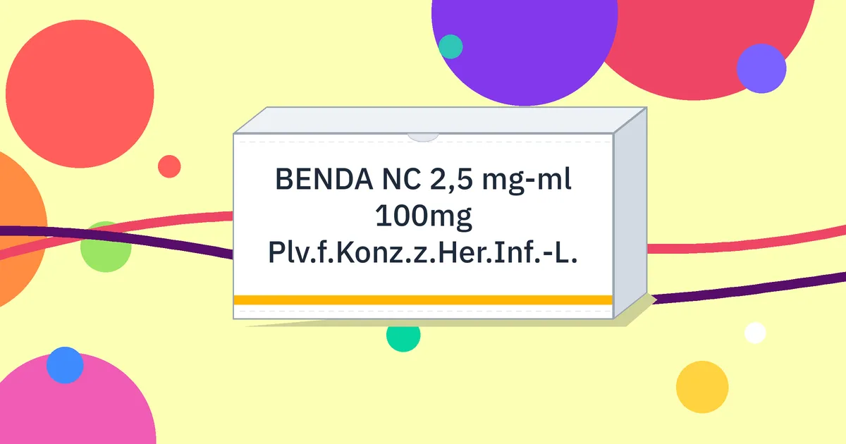 Symbolbild: Packung mit der Aufschrift BENDA NC 2,5 mg-ml 100mg Plv.f.Konz.z.Her.Inf.-L. (PZN 14210818) – Verfügbarkeit und Bezug in Apotheken in Frankfurt am Main