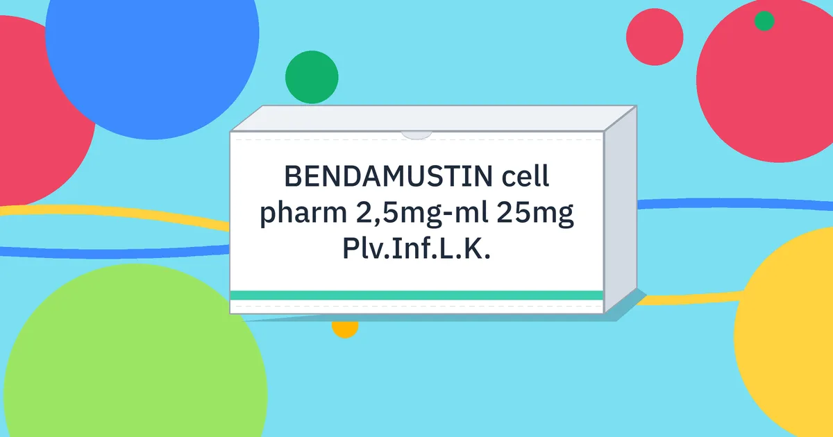 Symbolbild: Packung mit der Aufschrift BENDAMUSTIN cell pharm 2,5mg-ml 25mg Plv.Inf.L.K. (PZN 11510661) – Verfügbarkeit und Bezug in Apotheken in Frankfurt am Main