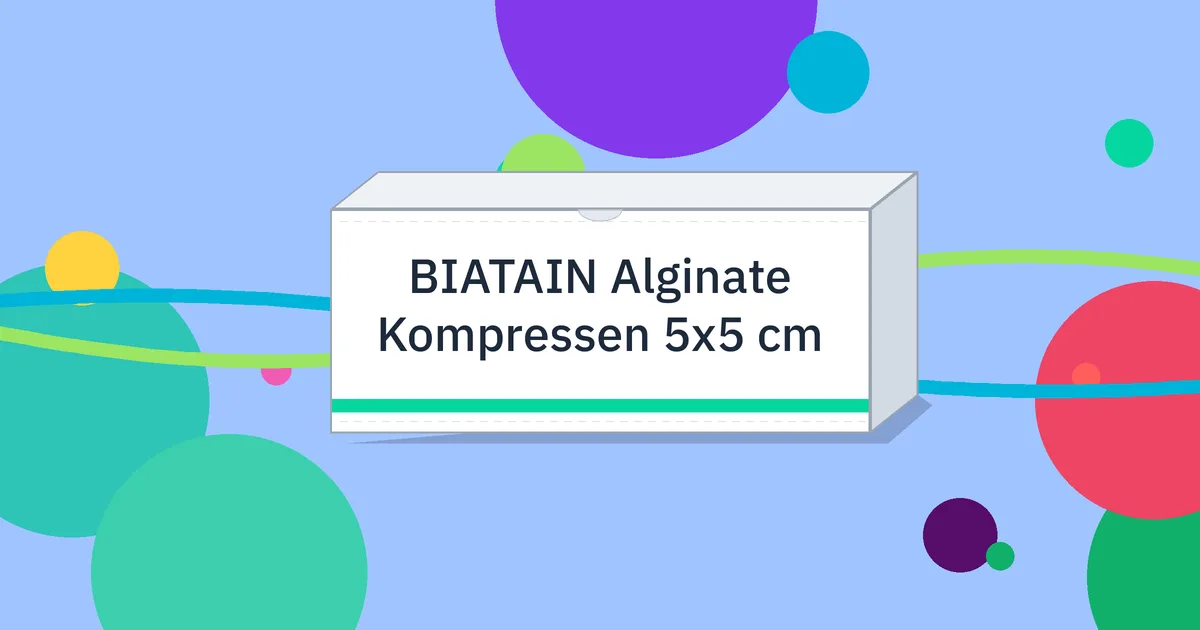 Symbolbild: Packung mit der Aufschrift BIATAIN Alginate Kompressen 5x5 cm (PZN 14331545) – Verfügbarkeit und Bezug in Apotheken in Frankfurt am Main