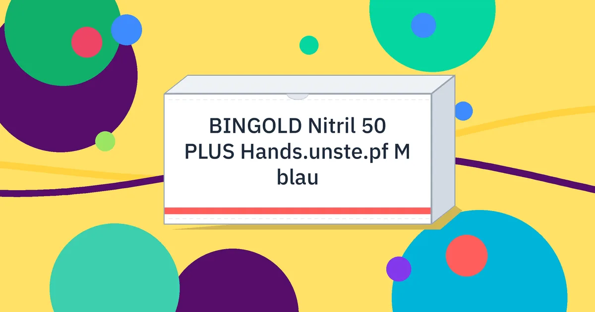 Symbolbild: Packung mit der Aufschrift BINGOLD Nitril 50 PLUS Hands.unste.pf M blau (PZN 12569165) – Verfügbarkeit und Bezug in Apotheken in Frankfurt am Main