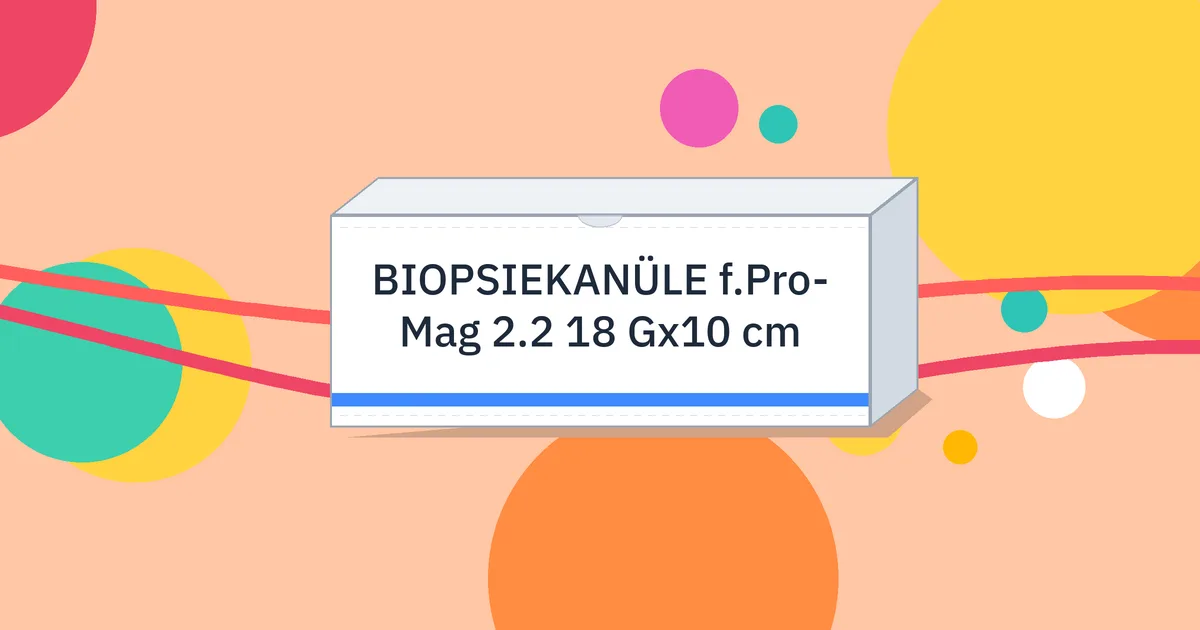 Symbolbild: Packung mit der Aufschrift BIOPSIEKANÜLE f.Pro-Mag 2.2 18 Gx10 cm (PZN 04507629) – Verfügbarkeit und Bezug in Apotheken in Frankfurt am Main