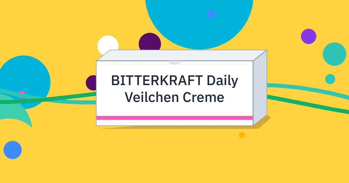 Symbolbild: Packung mit der Aufschrift BITTERKRAFT Daily Veilchen Creme (PZN 19368458) – Verfügbarkeit und Bezug in Apotheken in Frankfurt am Main