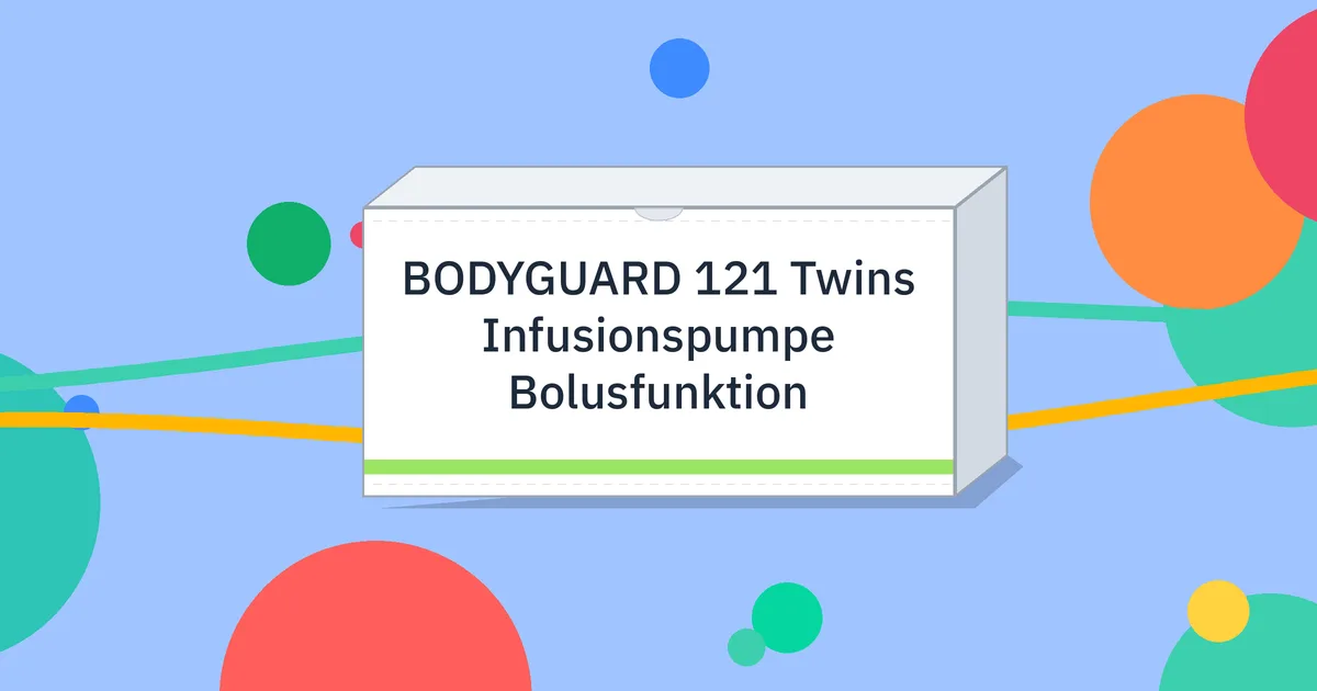 Symbolbild: Packung mit der Aufschrift BODYGUARD 121 Twins Infusionspumpe Bolusfunktion (PZN 03979964) – Verfügbarkeit und Bezug in Apotheken in Frankfurt am Main