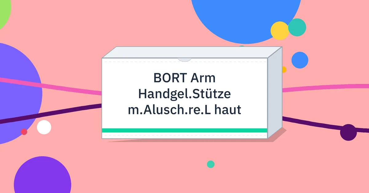 Symbolbild: Packung mit der Aufschrift BORT Arm Handgel.Stütze m.Alusch.re.L haut (PZN 02688182) – Verfügbarkeit und Bezug in Apotheken in Frankfurt am Main