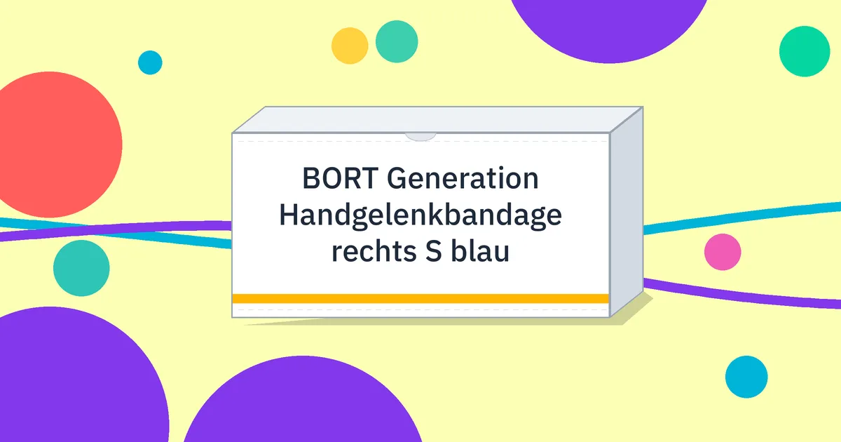 Symbolbild: Packung mit der Aufschrift BORT Generation Handgelenkbandage rechts S blau (PZN 19111127) – Verfügbarkeit und Bezug in Apotheken in Frankfurt am Main