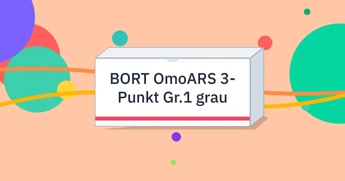 Symbolbild: Packung mit der Aufschrift BORT OmoARS 3-Punkt Gr.1 grau (PZN 16318129) – Verfügbarkeit und Bezug in Apotheken in Frankfurt am Main