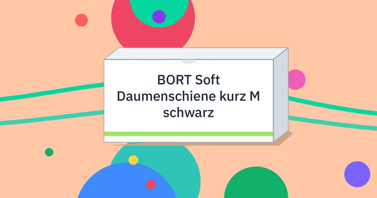 Symbolbild: Packung mit der Aufschrift BORT Soft Daumenschiene kurz M schwarz (PZN 07669806) – Verfügbarkeit und Bezug in Apotheken in Frankfurt am Main