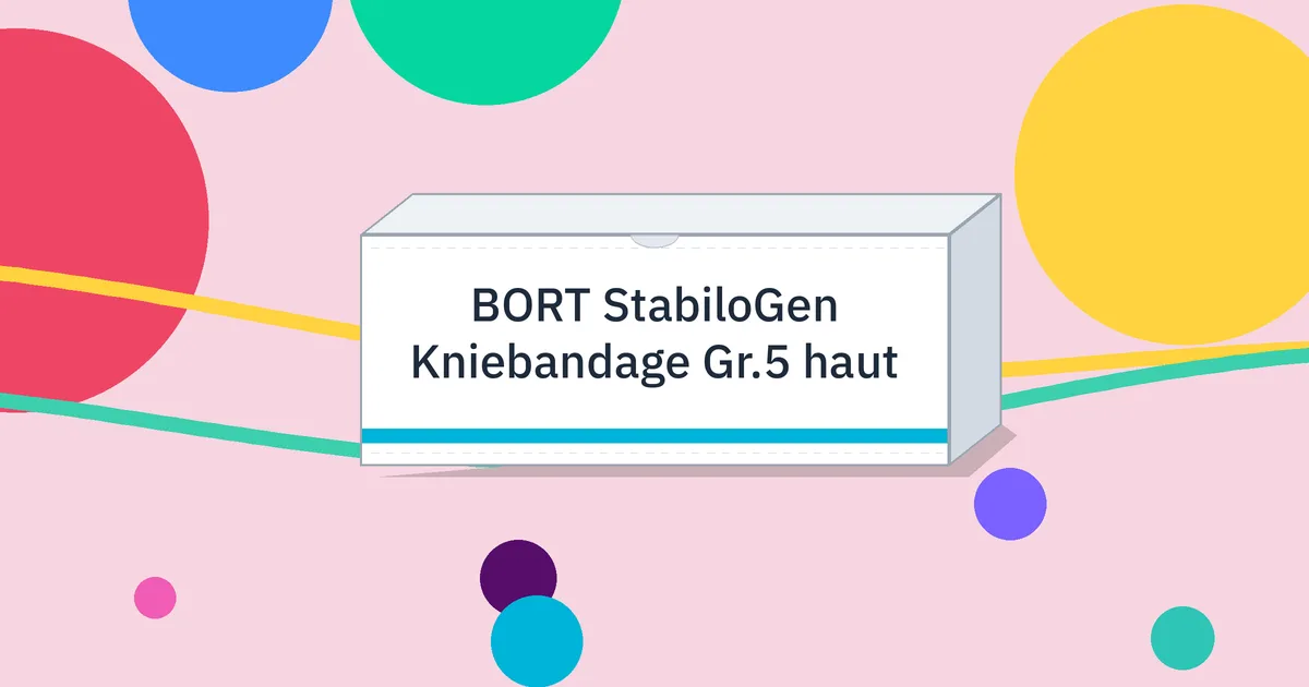 Symbolbild: Packung mit der Aufschrift BORT StabiloGen Kniebandage Gr.5 haut (PZN 16846578) – Verfügbarkeit und Bezug in Apotheken in Frankfurt am Main