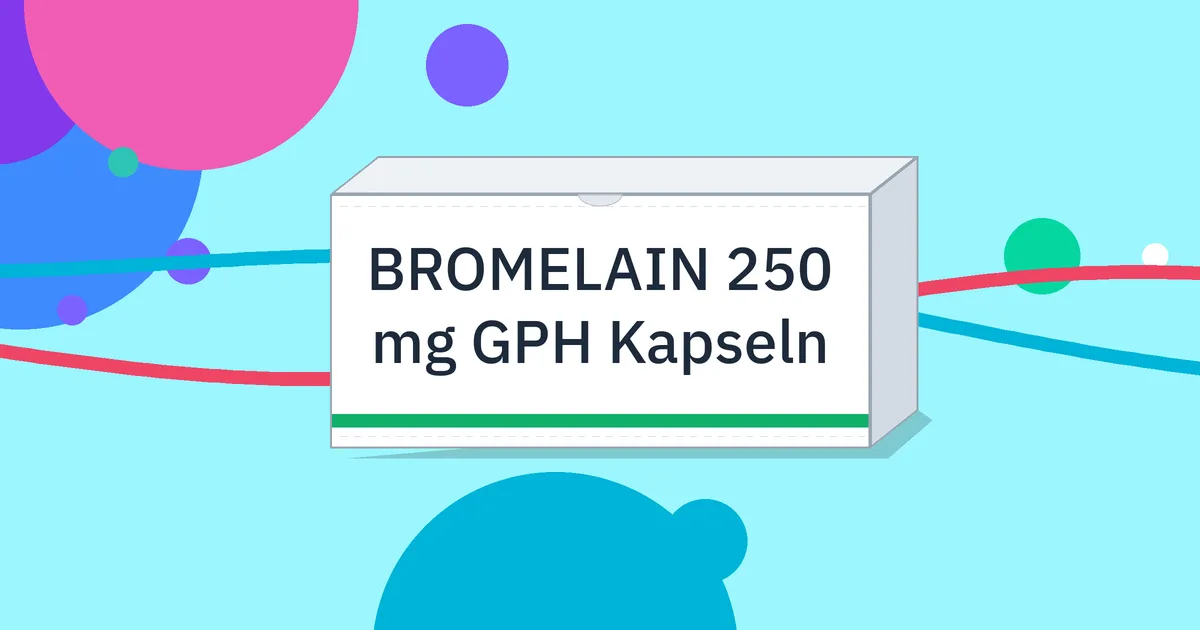 Symbolbild: Packung mit der Aufschrift BROMELAIN 250 mg GPH Kapseln (PZN 02568472) – Verfügbarkeit und Bezug in Apotheken in Frankfurt am Main