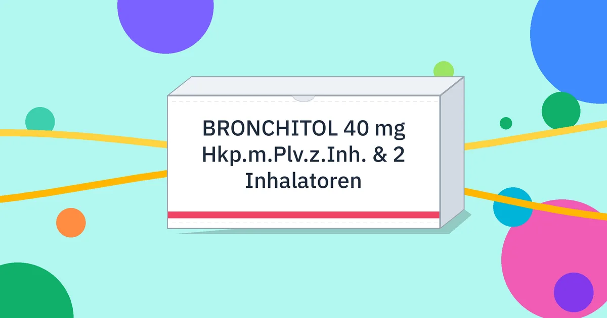 Symbolbild: Packung mit der Aufschrift BRONCHITOL 40 mg Hkp.m.Plv.z.Inh. & 2 Inhalatoren (PZN 08820435) – Verfügbarkeit und Bezug in Apotheken in Frankfurt am Main