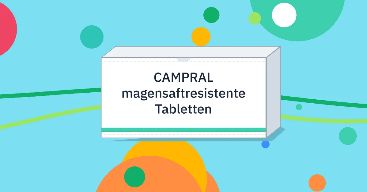 Symbolbild: Packung mit der Aufschrift CAMPRAL magensaftresistente Tabletten (PZN 00968724) – Verfügbarkeit und Bezug in Apotheken in Frankfurt am Main