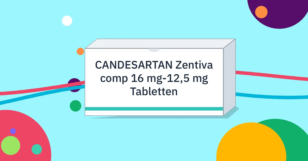 Symbolbild: Packung mit der Aufschrift CANDESARTAN Zentiva comp 16 mg-12,5 mg Tabletten (PZN 09392378) – Verfügbarkeit und Bezug in Apotheken in Frankfurt am Main