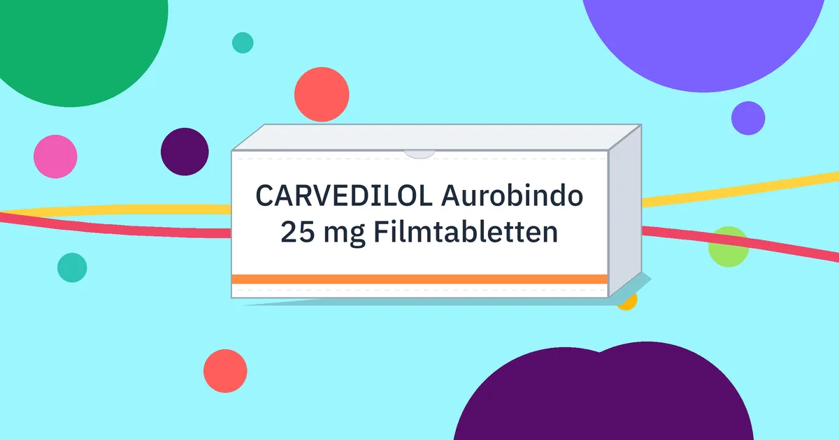 Symbolbild: Packung mit der Aufschrift CARVEDILOL Aurobindo 25 mg Filmtabletten (PZN 02593240) – Verfügbarkeit und Bezug in Apotheken in Frankfurt am Main