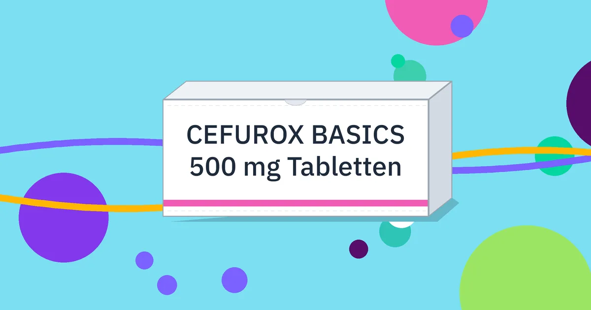 Symbolbild: Packung mit der Aufschrift CEFUROX BASICS 500 mg Tabletten (PZN 02242061) – Verfügbarkeit und Bezug in Apotheken in Frankfurt am Main