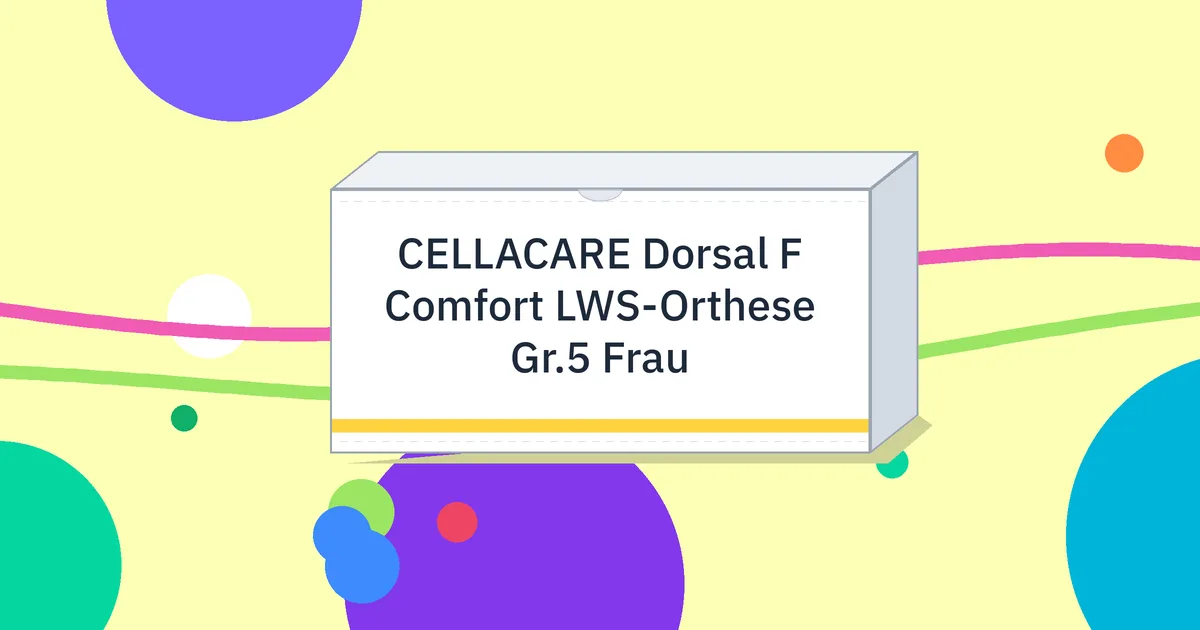 Symbolbild: Packung mit der Aufschrift CELLACARE Dorsal F Comfort LWS-Orthese Gr.5 Frau (PZN 14253242) – Verfügbarkeit und Bezug in Apotheken in Frankfurt am Main