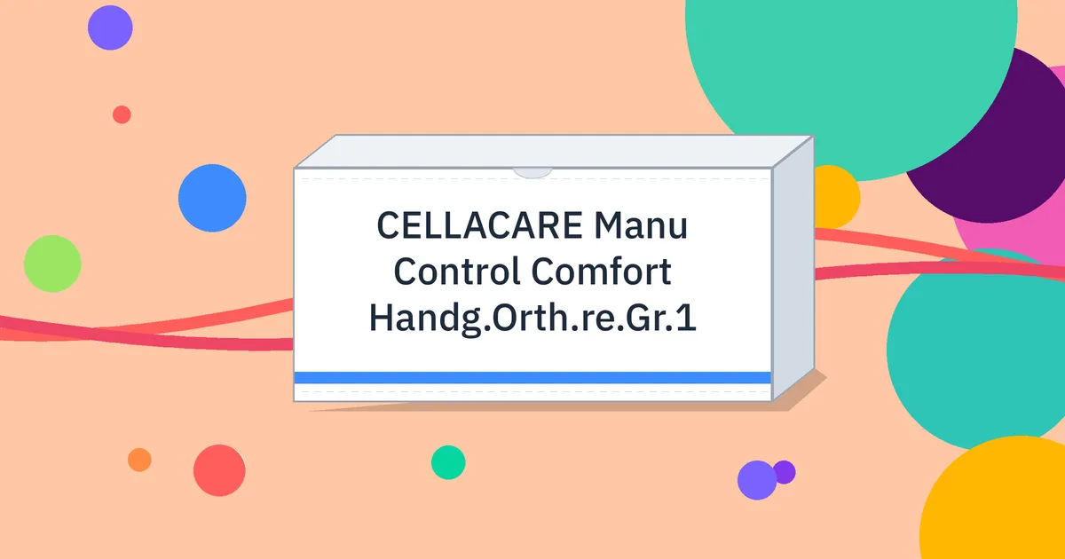 Symbolbild: Packung mit der Aufschrift CELLACARE Manu Control Comfort Handg.Orth.re.Gr.1 (PZN 16738788) – Verfügbarkeit und Bezug in Apotheken in Frankfurt am Main