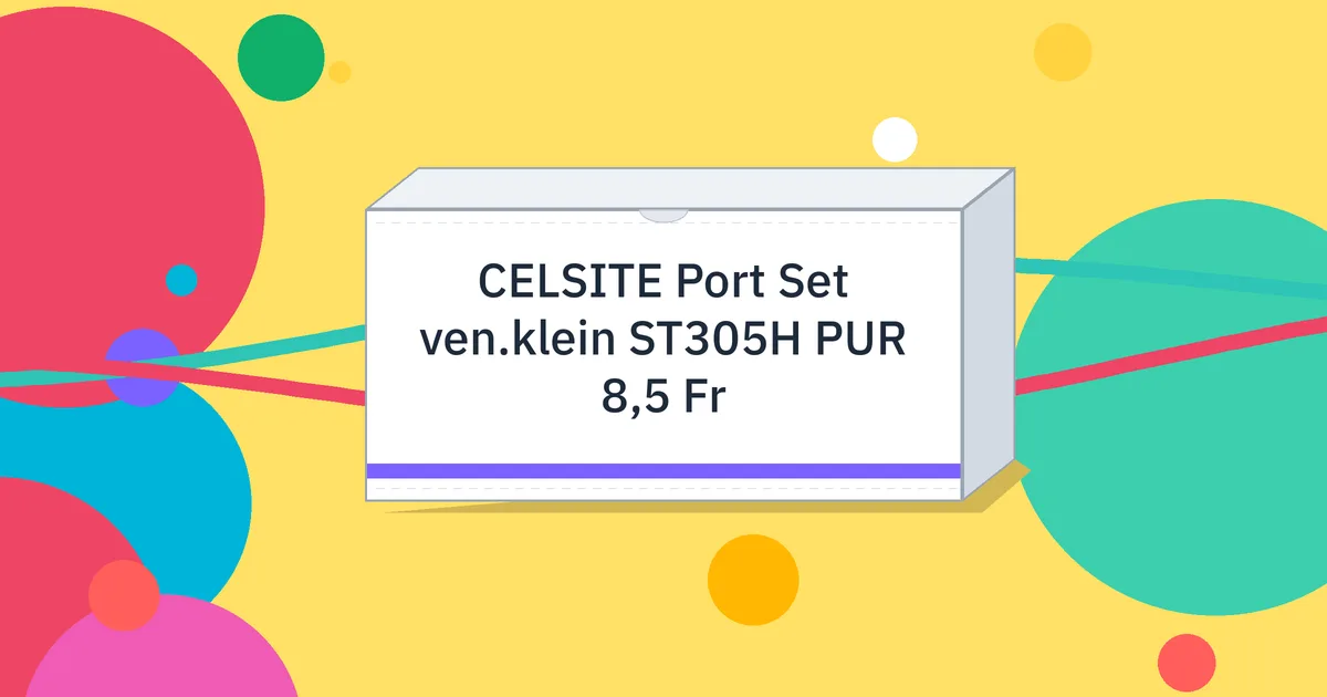 Symbolbild: Packung mit der Aufschrift CELSITE Port Set ven.klein ST305H PUR 8,5 Fr (PZN 01057924) – Verfügbarkeit und Bezug in Apotheken in Frankfurt am Main