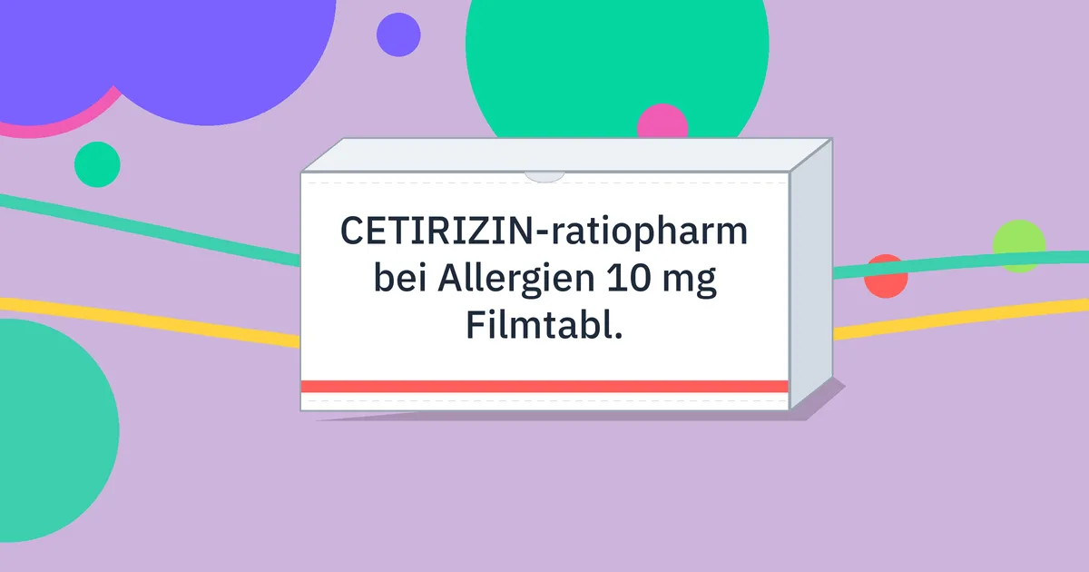 Symbolbild: Packung mit der Aufschrift CETIRIZIN-ratiopharm bei Allergien 10 mg Filmtabl. (PZN 02158142) – Verfügbarkeit und Bezug in Apotheken in Frankfurt am Main