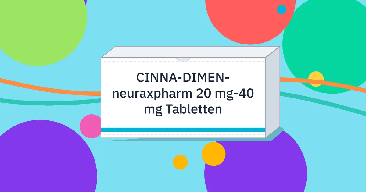 Symbolbild: Packung mit der Aufschrift CINNA-DIMEN-neuraxpharm 20 mg-40 mg Tabletten (PZN 11769703) – Verfügbarkeit und Bezug in Apotheken in Frankfurt am Main
