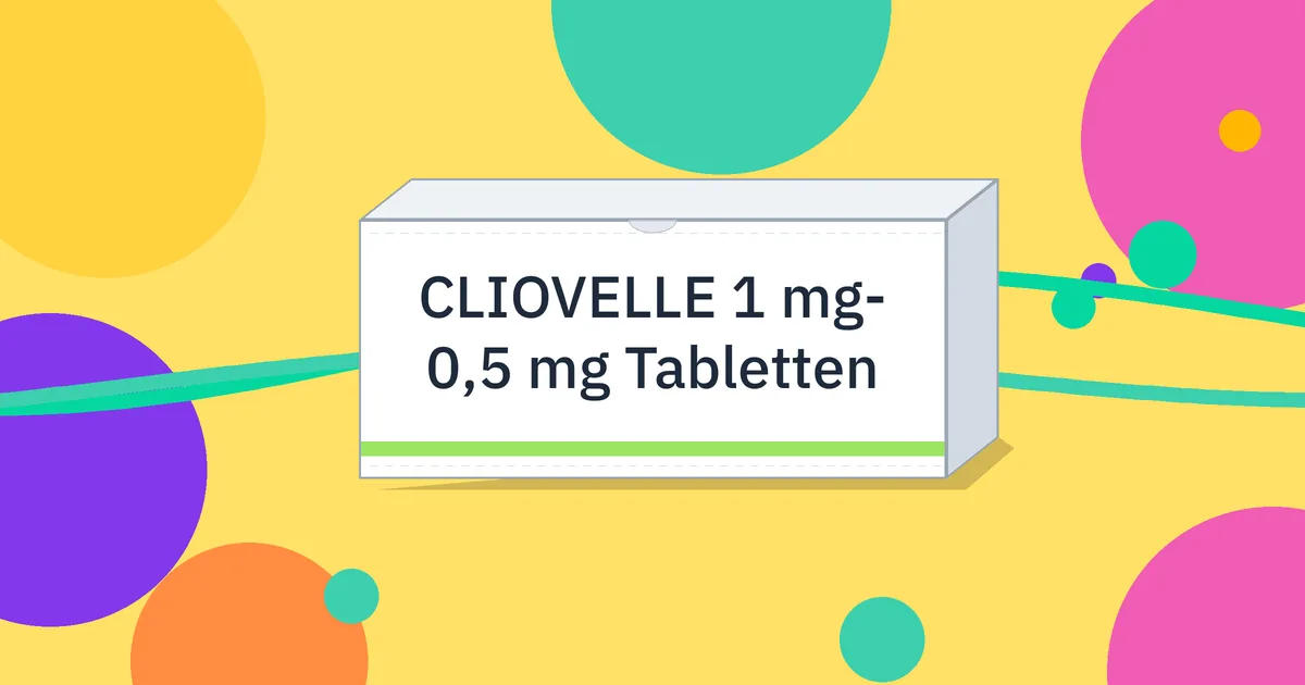 Symbolbild: Packung mit der Aufschrift CLIOVELLE 1 mg-0,5 mg Tabletten (PZN 17582590) – Verfügbarkeit und Bezug in Apotheken in Frankfurt am Main