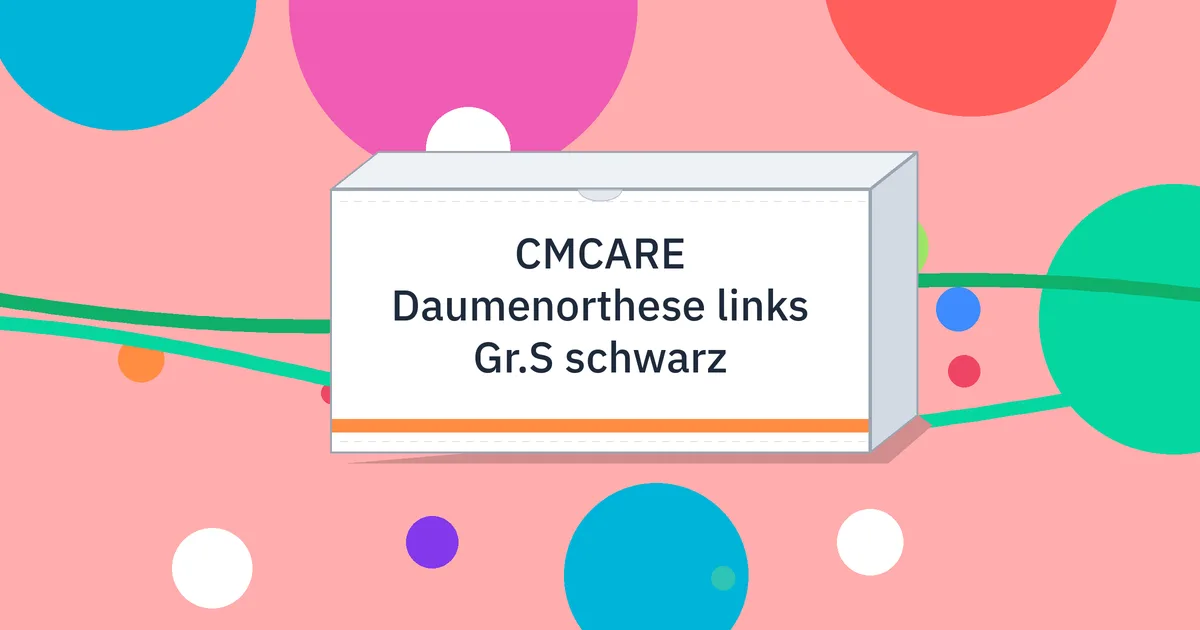 Symbolbild: Packung mit der Aufschrift CMCARE Daumenorthese links Gr.S schwarz (PZN 12467714) – Verfügbarkeit und Bezug in Apotheken in Frankfurt am Main