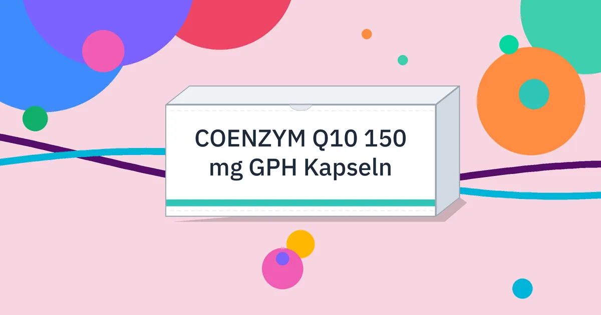 Symbolbild: Packung mit der Aufschrift COENZYM Q10 150 mg GPH Kapseln (PZN 06832865) – Verfügbarkeit und Bezug in Apotheken in Frankfurt am Main