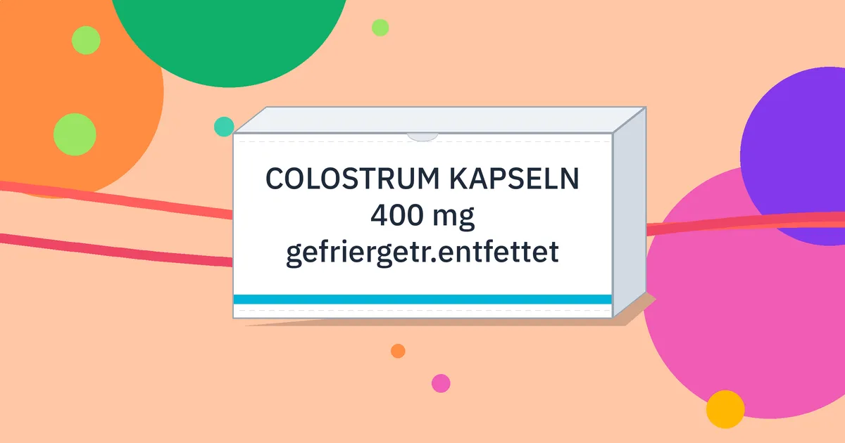 Symbolbild: Packung mit der Aufschrift COLOSTRUM KAPSELN 400 mg gefriergetr.entfettet (PZN 12339933) – Verfügbarkeit und Bezug in Apotheken in Frankfurt am Main
