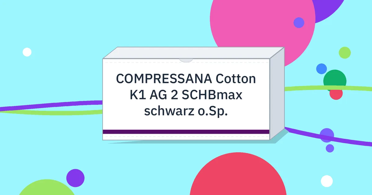 Symbolbild: Packung mit der Aufschrift COMPRESSANA Cotton K1 AG 2 SCHBmax schwarz o.Sp. (PZN 16959578) – Verfügbarkeit und Bezug in Apotheken in Frankfurt am Main