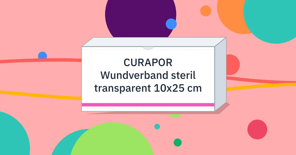 Symbolbild: Packung mit der Aufschrift CURAPOR Wundverband steril transparent 10x25 cm (PZN 17433654) – Verfügbarkeit und Bezug in Apotheken in Frankfurt am Main