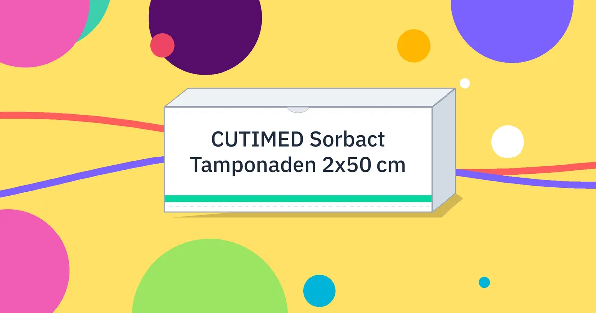 Symbolbild: Packung mit der Aufschrift CUTIMED Sorbact Tamponaden 2x50 cm (PZN 17433996) – Verfügbarkeit und Bezug in Apotheken in Frankfurt am Main