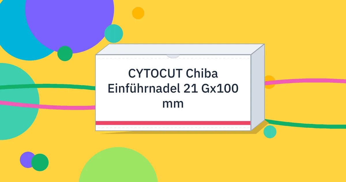 Symbolbild: Packung mit der Aufschrift CYTOCUT Chiba Einführnadel 21 Gx100 mm (PZN 16919455) – Verfügbarkeit und Bezug in Apotheken in Frankfurt am Main