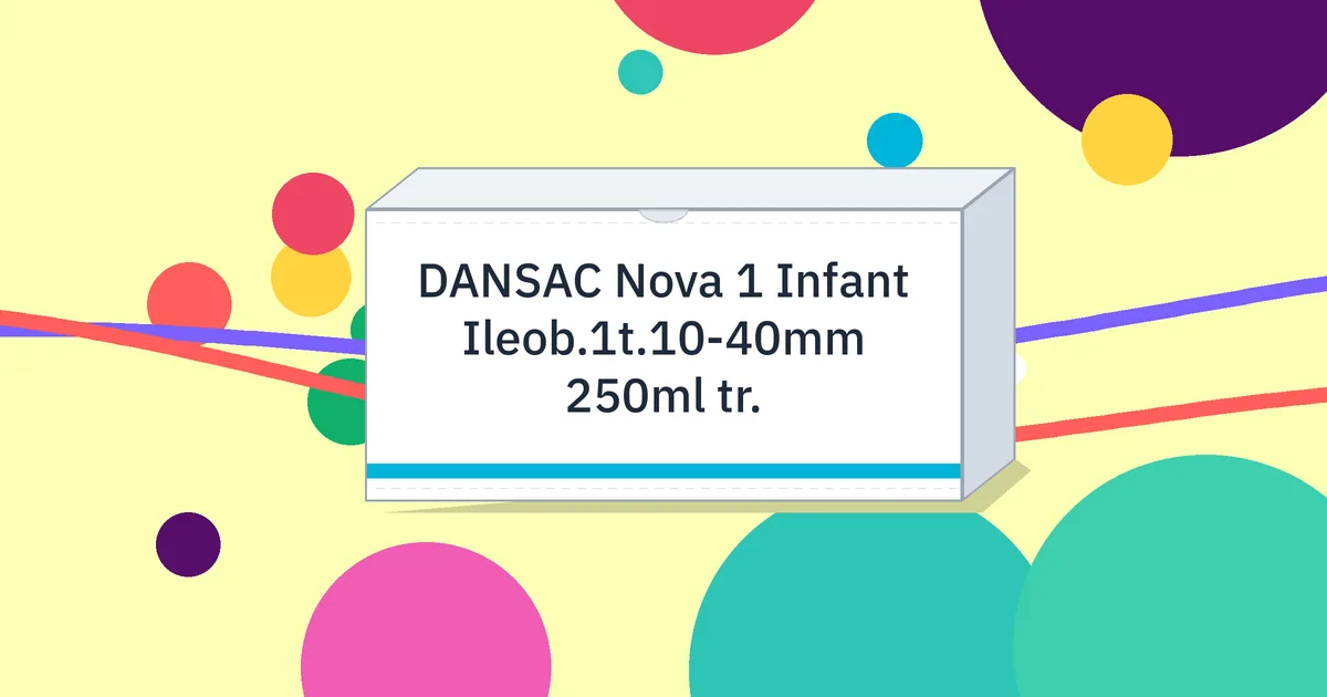 Symbolbild: Packung mit der Aufschrift DANSAC Nova 1 Infant Ileob.1t.10-40mm 250ml tr. (PZN 04144173) – Verfügbarkeit und Bezug in Apotheken in Frankfurt am Main