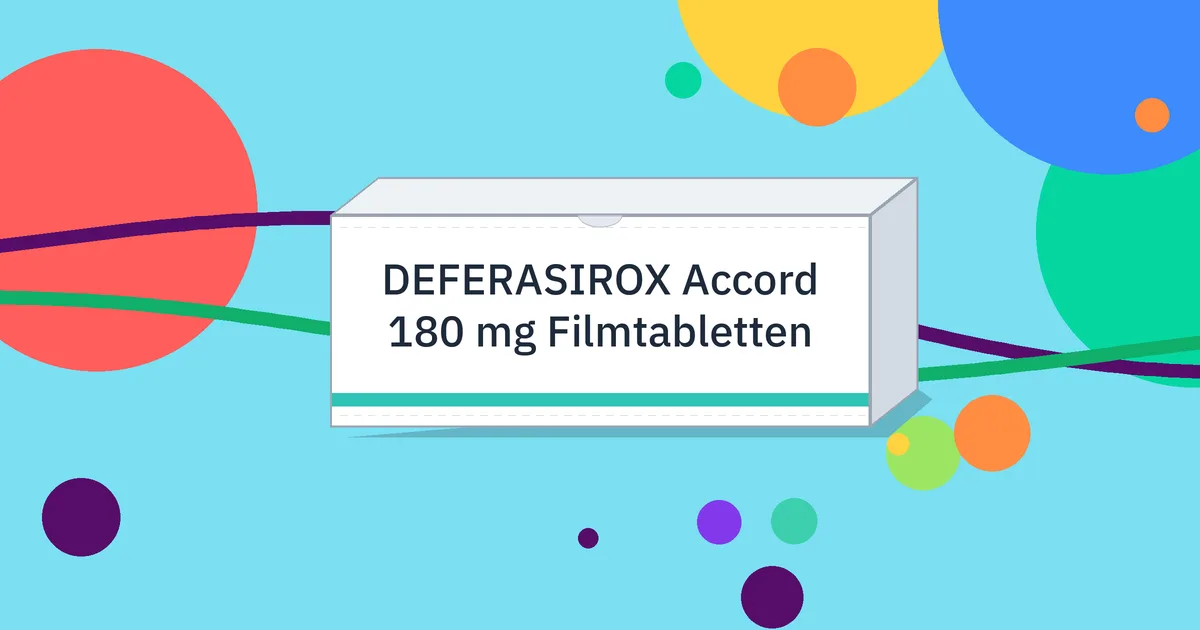 Symbolbild: Packung mit der Aufschrift DEFERASIROX Accord 180 mg Filmtabletten (PZN 15883347) – Verfügbarkeit und Bezug in Apotheken in Frankfurt am Main